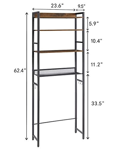 Kavonty Over The Toilet Storage Rack, 4-Tier Bathroom Space Saver with Adjustable Shelves,Freestanding Bathroom Organizer, Bathroom Organizer for Bathroom, Bathroom Toilet Rack,Rustic Brown