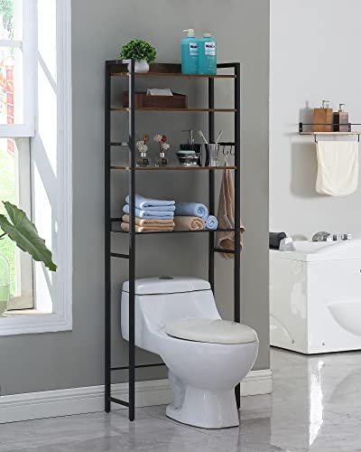 Kavonty Over The Toilet Storage Rack, 4-Tier Bathroom Space Saver with Adjustable Shelves,Freestanding Bathroom Organizer, Bathroom Organizer for Bathroom, Bathroom Toilet Rack,Rustic Brown