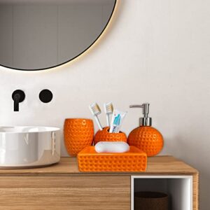 Bathroom Accessory Set Orange,4 Pieces Ceramic Bathroom Decor Accessories Complete Set,Includes Bathroom Soap Dispenser Set,Toothbrush Holder Set,Tumbler,Soap Dish