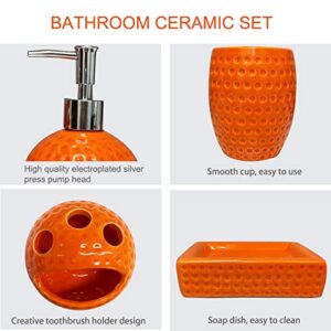 Bathroom Accessory Set Orange,4 Pieces Ceramic Bathroom Decor Accessories Complete Set,Includes Bathroom Soap Dispenser Set,Toothbrush Holder Set,Tumbler,Soap Dish