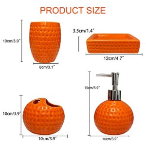 Bathroom Accessory Set Orange,4 Pieces Ceramic Bathroom Decor Accessories Complete Set,Includes Bathroom Soap Dispenser Set,Toothbrush Holder Set,Tumbler,Soap Dish