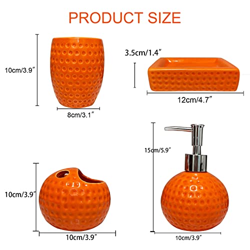 Bathroom Accessory Set Orange,4 Pieces Ceramic Bathroom Decor Accessories Complete Set,Includes Bathroom Soap Dispenser Set,Toothbrush Holder Set,Tumbler,Soap Dish