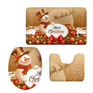 coloranimal 3 pcs christmas bathroom decorations sets including toilet seat covers rugs +bath mats +contour carpets xmas snowman,snowflake,reindeer decor