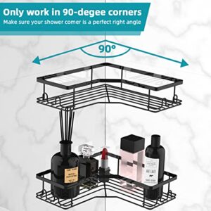 ZWMBYN Corner Shower Caddy, 2 Pack Shower Organizer Corner Shower Shelf with Hooks and Soap Dish, Adhesive No Drilling Shower Storage Rack Rustproof Shower Shelves for Bathroom Storage, Black