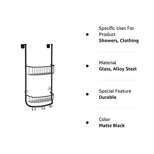 iDesign Over-the-Door Hanging Shower Caddy Organizer, The Forma Collection – 12” x 6.5” x 24”, Matte Black