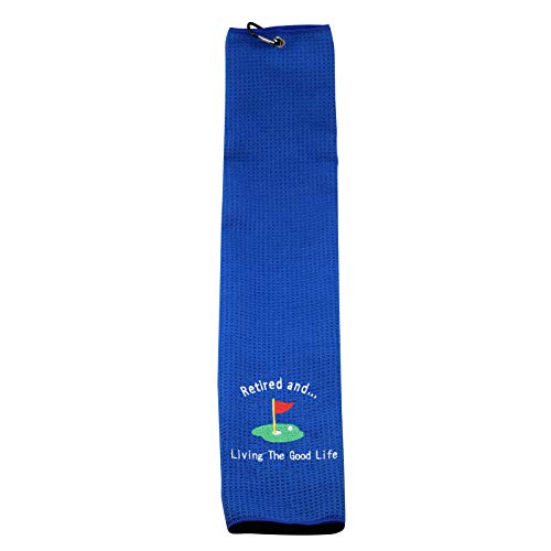 PXTIDY Funny Retired Gift Retirement Golf Towel for Women Men Retired and Living The Good Life Retired Golfer Gift Golfing Golf Towel Enjoy Retirement Live Gift (Blue)