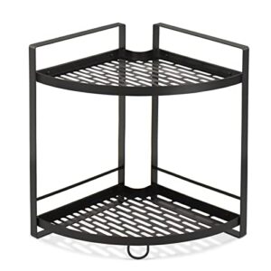 mahueeol 2 tier corner bathroom countertop organizer tray,corner shower shelf bathroom tray,detachable kitchen spice rack,desktop makeup organizer -matte black