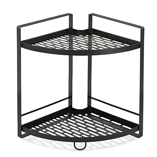 mahueeol 2 Tier Corner Bathroom Countertop Organizer Tray,Corner Shower Shelf Bathroom Tray,Detachable Kitchen Spice Rack,Desktop Makeup Organizer -Matte Black