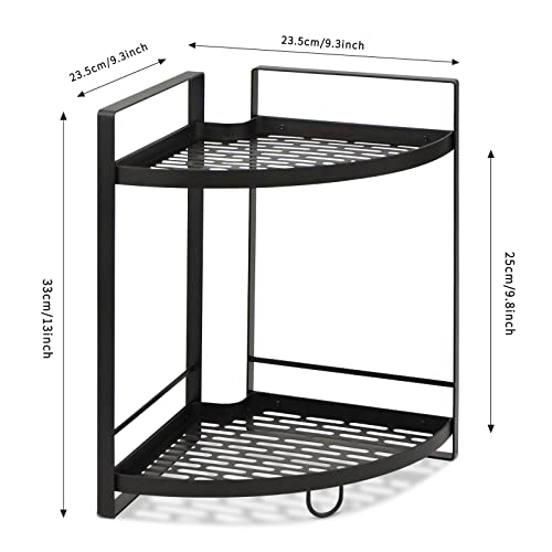 mahueeol 2 Tier Corner Bathroom Countertop Organizer Tray,Corner Shower Shelf Bathroom Tray,Detachable Kitchen Spice Rack,Desktop Makeup Organizer -Matte Black