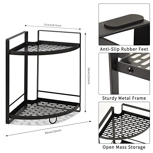 mahueeol 2 Tier Corner Bathroom Countertop Organizer Tray,Corner Shower Shelf Bathroom Tray,Detachable Kitchen Spice Rack,Desktop Makeup Organizer -Matte Black