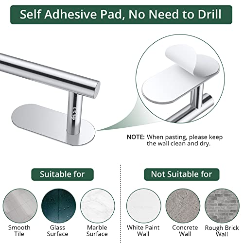 JiGiU Self Adhesive Towel Bar for Bathroom, 17inch/43cm Kitchen Stick on Towel Holder SUS304 Brushed Stainless Steel, Easy to Install No Drilling Bathroom Accessories Towel Rod