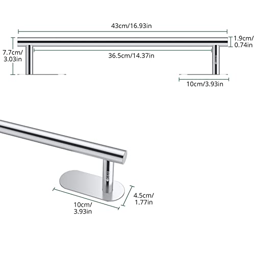 JiGiU Self Adhesive Towel Bar for Bathroom, 17inch/43cm Kitchen Stick on Towel Holder SUS304 Brushed Stainless Steel, Easy to Install No Drilling Bathroom Accessories Towel Rod