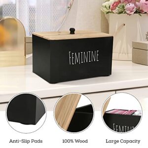 Bliss by Home Tampon Holder Storage for bathroom, Feminine Wood Container Box, Women Product Organizer, Farmhouse Décor, Pad Storage Container Box, Rustic Accessories (black)