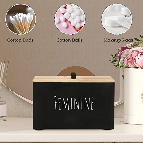 Bliss by Home Tampon Holder Storage for bathroom, Feminine Wood Container Box, Women Product Organizer, Farmhouse Décor, Pad Storage Container Box, Rustic Accessories (black)