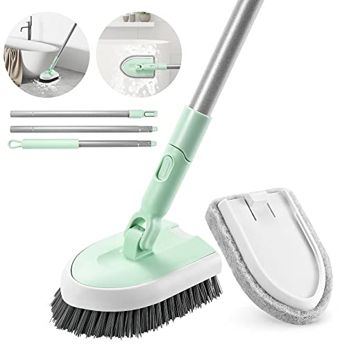 DALIPER Shower Scrubber with Long Handle for Cleaning, 2 in 1 Tub and Tile Scrubber, Interchangeable Scrub Brush Attachment for Cleaning Bathroom Bathtub Floor Wall