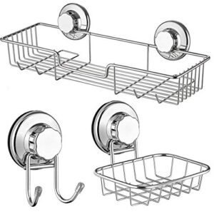 arcci suction cup shower caddy 3 pack, stainless steel bathroom storage shower organizer shelves, suction bar soap dish holder & bath hook, shower shelf basket for inside shower, bathroom organization