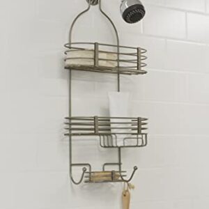 AQ Hanging Shower Caddy, Extra Wide Bathroom Organizer for Shampoo, Conditioner & Soap with Multi-Functional Hooks - Matte Nickel