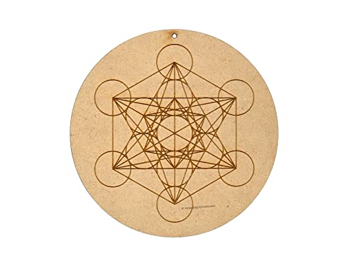 Amazing Gemstone 6" Metatron Cube Sacred Geometry Wall Art Cum Crystal Grid Mandala Wood Wall Art For Meditation And Home Decor