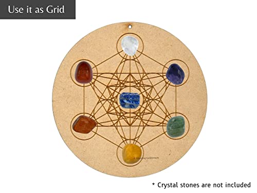 Amazing Gemstone 6" Metatron Cube Sacred Geometry Wall Art Cum Crystal Grid Mandala Wood Wall Art For Meditation And Home Decor