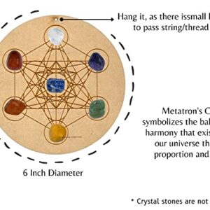 Amazing Gemstone 6" Metatron Cube Sacred Geometry Wall Art Cum Crystal Grid Mandala Wood Wall Art For Meditation And Home Decor