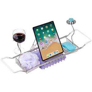 iPEGTOP 304 Stainless Steel Bathtub Caddy Tray Expandable Bath Organizer, Tub Shelf for Reading with Book and Wine Rack, Candleholder