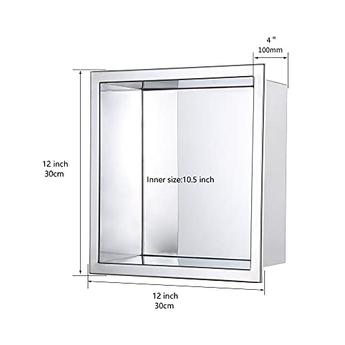 12“ X 12” DecoMust Stainless Steel Shower Niche Shelf Easy to Install, Perfect for Shampoo and Soap Storage