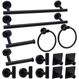 14-pieces matte black bathroom accessories set, stainless steel bathroom hardware set, bath towel bar set, towel racks for bathroom wall mounted.