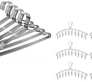 Seropy 40 Pack Metal Clothes Hangers and Clothes Drying Rack with 10 Clips(6 Pack) Stainless Steel Coat Hangers with Anti-Slip Notch