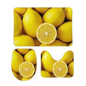 habilboi bathroom mat set 3pcs non slip mat lemon, lemon tree bathroom shower mat with u-shaped contour toilet mat 16x24inch