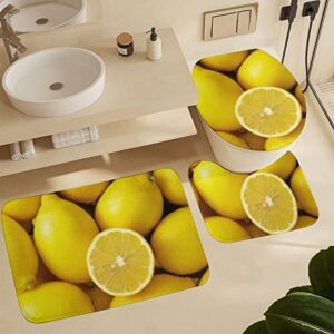 Habilboi Bathroom Mat Set 3pcs Non Slip Mat Lemon, Lemon Tree Bathroom Shower Mat with U-Shaped Contour Toilet Mat 16x24inch