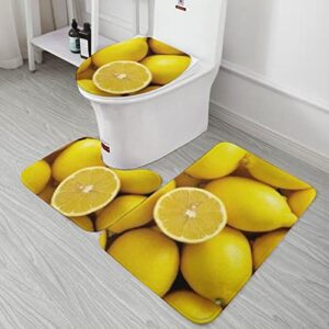 Habilboi Bathroom Mat Set 3pcs Non Slip Mat Lemon, Lemon Tree Bathroom Shower Mat with U-Shaped Contour Toilet Mat 16x24inch