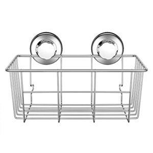 SANNO Suction Cup Shower Caddy Bath Wall Shelf, Deep Bathroom Basket Large Shower Caddy Bath Organizer Kitchen Storage Basket for Gel Holder Bathroom Storage Shampoo, Conditioner -Stainless Steel