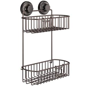 hasko accessories shower caddy with suction cups | 304 stainless steel | adhesive 3m stick discs | 2 tier basket for bathroom and kitchen storage (bronze)