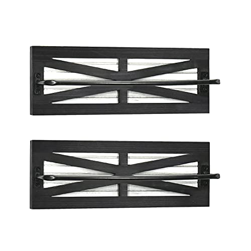 2PCS Rustic Towel Rack for Bathroom Wall Mounted, Wall Mounted Wood Wall Hanging Bathroom Towel Holder and Organizer for Small Bathroom Kitchen Storage Organizer Rack, Bathroom Towels, Robes (Black)