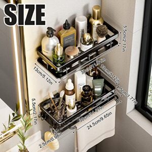 YSTDHL Shower Caddy, 2 Pack Adhesive Shower Organizer, Rustproof Wall-Mounted Shower Shelves With Hooks, Towel Bar, Large Capacity Shower Rack, Bathroom Storage Accessories