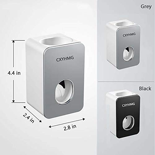 CXYHMG Toothpaste Dispenser, 2 PCS Automatic Toothpaste Squeezer Dispenser for Kids & Family Shower, is Wall Mount Bathroom Accessories with Super Sticky Suction Pad. (Black-Grey)