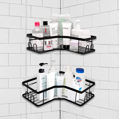 Corner Shower Caddy Organizer - 2 Pack, Rustproof Stainless Steel Shower Caddy with No Drill & Traceless Adhesive, Large Capacity & Durable Design in Black