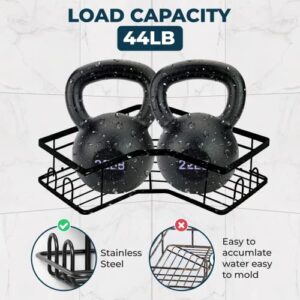 Corner Shower Caddy Organizer - 2 Pack, Rustproof Stainless Steel Shower Caddy with No Drill & Traceless Adhesive, Large Capacity & Durable Design in Black