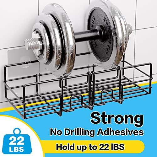 Goabroa No Drilling Shower Caddy Basket Shelf, 3 Pack Self Adhesive Shower Shelves with Soap Holder and Hooks, Multifunctional Wall Storage Organizer for Bathroom