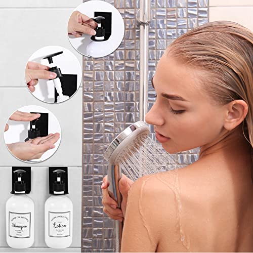 3 Sets 17 oz Empty Shampoo Bottles with Pumps with 3 Pieces Shower Gel Bottle Rack Hook Brackets and 6 Pieces Waterproof Soap Label Sticker for Shower Kitchen Bathroom Toilet Wall Decoration (White)