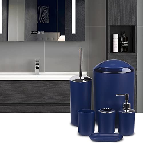 CERBIOR Bathroom Accessories Set 6 Piece Bath Ensemble Includes Soap Dispenser, Toothbrush Holder, Toothbrush Cup, Soap Dish for Decorative Countertop and Housewarming Gift (Navy)