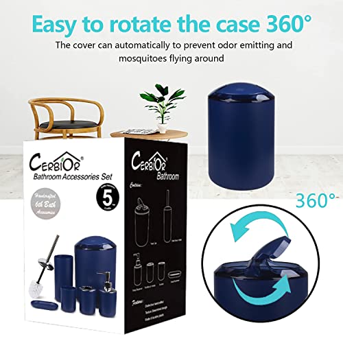 CERBIOR Bathroom Accessories Set 6 Piece Bath Ensemble Includes Soap Dispenser, Toothbrush Holder, Toothbrush Cup, Soap Dish for Decorative Countertop and Housewarming Gift (Navy)