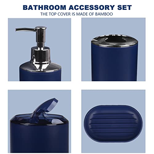 CERBIOR Bathroom Accessories Set 6 Piece Bath Ensemble Includes Soap Dispenser, Toothbrush Holder, Toothbrush Cup, Soap Dish for Decorative Countertop and Housewarming Gift (Navy)