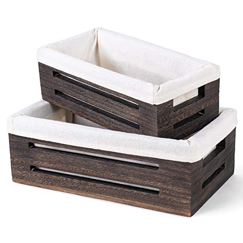 Dahey Toilet Tank Paper Basket Bathroom Organizer Countertop Container Cabinet Decorative Closet Wooden Storage Bin Decor Box with Handles and Washable Liner for Bedroom Livingroom Laundry, 2 Pack