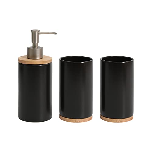 Havniva Bathroom Accessory Sets, 3 Pieces Bathroom Accessories Complete Set Vanity Countertop Accessory Set, Includes Lotion Dispenser Soap Pump, Tumbler and Toothbrush Holder (Black)