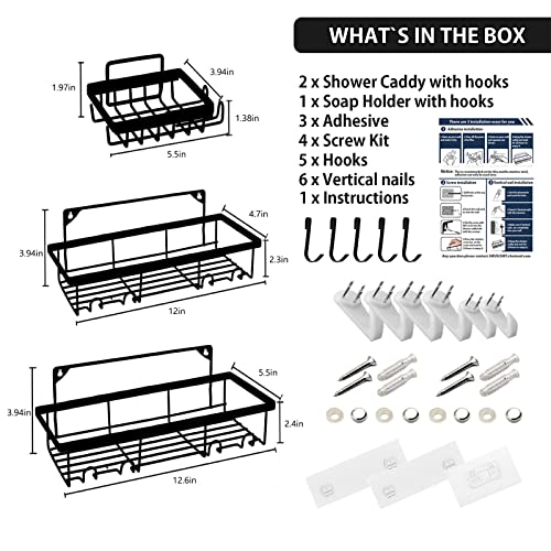 HOOSCHRT Shower Caddy Organizer 3 Pack with Hooks,Rustproof Shower Shelves and Restroom Organizer for Bathroom and Kitchen Restroom Accessories for Ultimate Organization,Space - Saving Solution