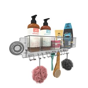 Clear Big Bin Shower Caddy With 8 Removable Hooks (GLASS ONLY) | Holds Up To 24 Pounds Of Shower Accessories With Durable Suction Cups | home & foundry Shower Organizer