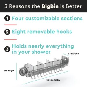 Clear Big Bin Shower Caddy With 8 Removable Hooks (GLASS ONLY) | Holds Up To 24 Pounds Of Shower Accessories With Durable Suction Cups | home & foundry Shower Organizer