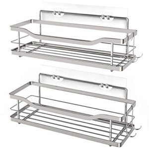 starsov adhesive shower wall shelf, shower caddy basket with 4 hooks, bathroom shower storage organizer stainless steel no drilling, 2 pack