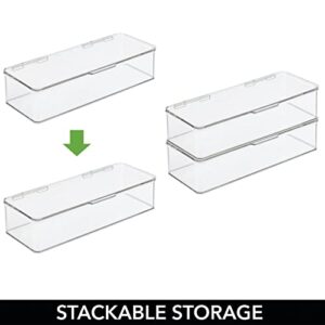 mDesign Long Plastic Bathroom Stackable Storage Organizer Box, Hinged Lid for Closet, Shelf, Cupboard, or Vanity, Hold Medicine, Soap, Lotion, Cotton Swabs, Masks, or Hair Styling Tools, 2 Pack, Clear